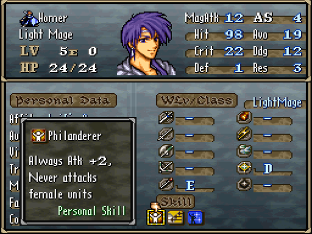 Added the unique skill “Philanderer”